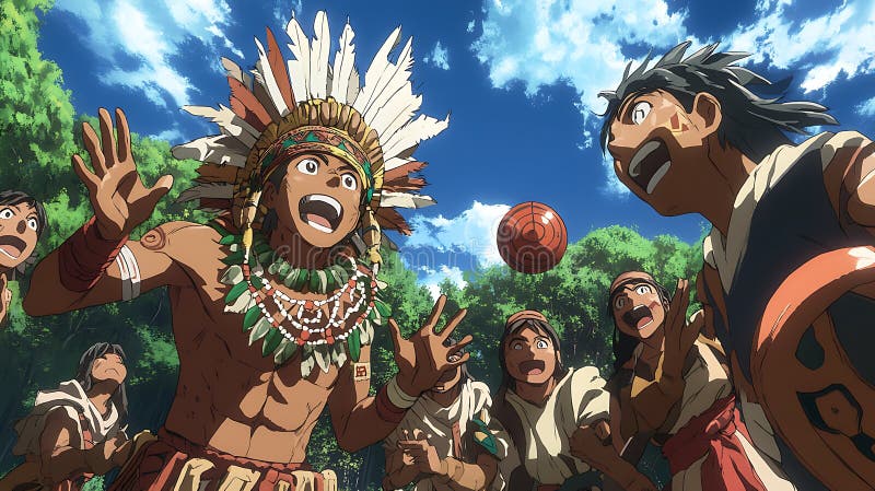 Animated Illustration of Indigenous People Playing a Game in the Forest ...