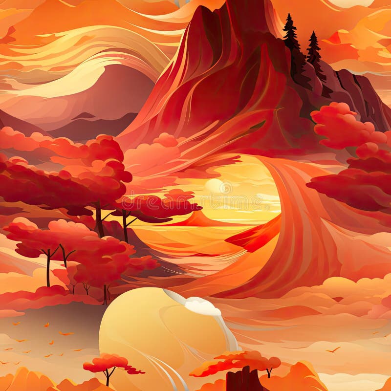 Animated Illustration of a Large Orange Landscape with Mountains (tiled ...