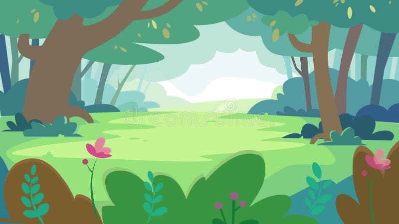 Animated Forest Scene with Green Grass and Trees Stock Footage - Video ...