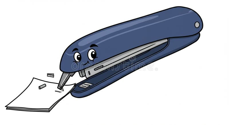 Animated Illustration of a Stapler with a Blue Plastic Top and Metallic ...