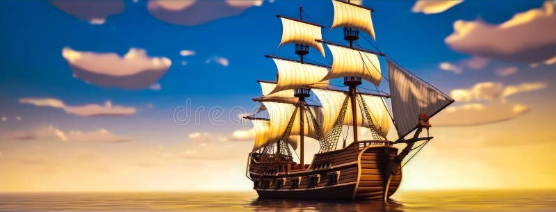 An Animated Image of Ship Sailing in the Ocean. Generative AI Stock ...