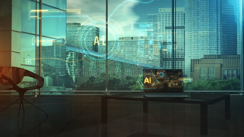 Animated Infographics of Artificial Intelligence in a Modern Office. 3D ...