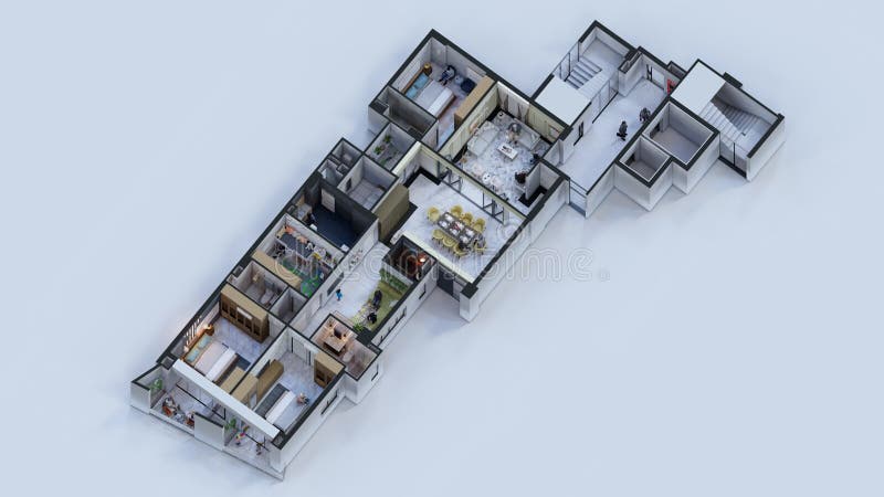 Animated Three Bedroom Family Apartment Isometric Floor Plan Stock ...