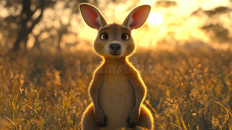 Animated Kangaroo in a Golden Sunset Stock Illustration - Illustration ...