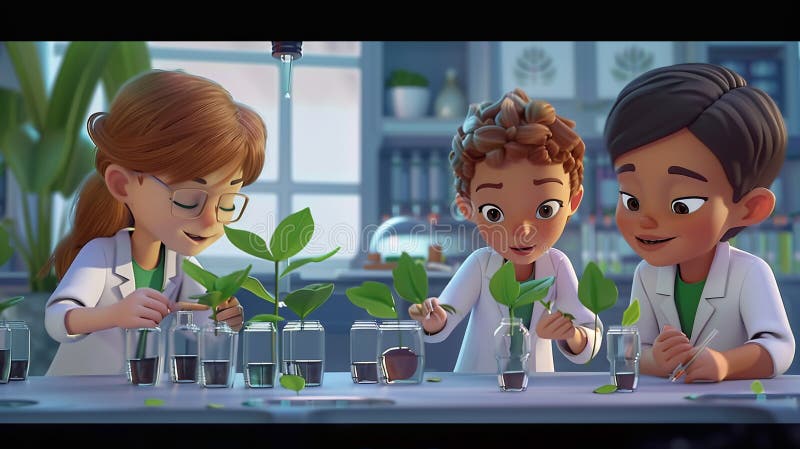 Animated Kids As Botanists Classifying Plants in a Lab Stock ...