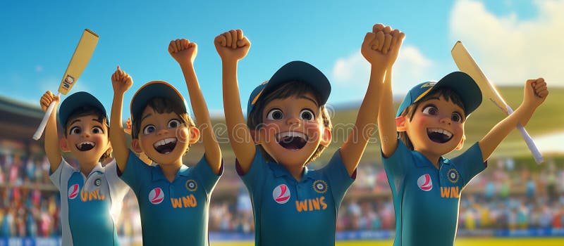 Animated Kids As Cricketers Celebrating a Big Win Stock Illustration ...