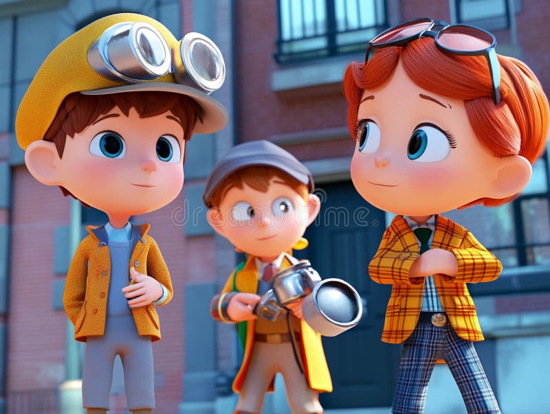Animated Kids As Detectives Investigating a Mystery Stock Illustration ...