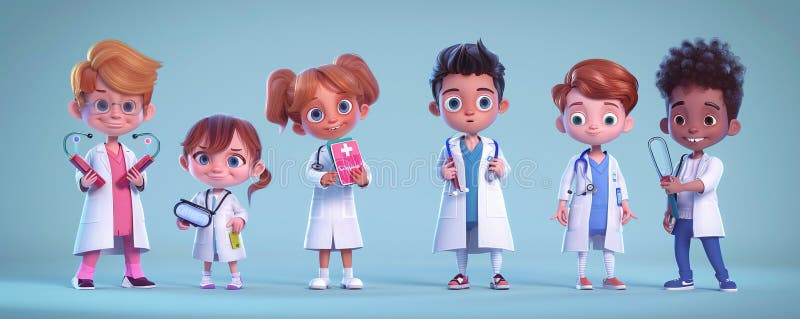 Animated Kids As Doctors with Fun Medical Tools Stock Illustration ...