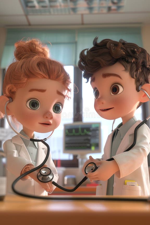 Animated Kids As Doctors Using Stethoscopes in a Clinic Stock ...