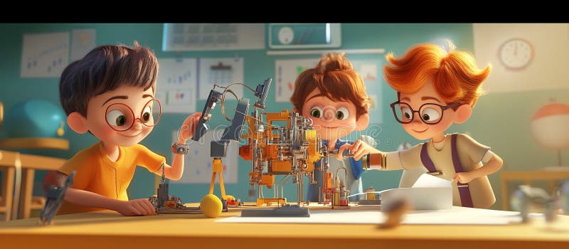 Animated Kids As Inventors Building a Complex Machine Stock ...