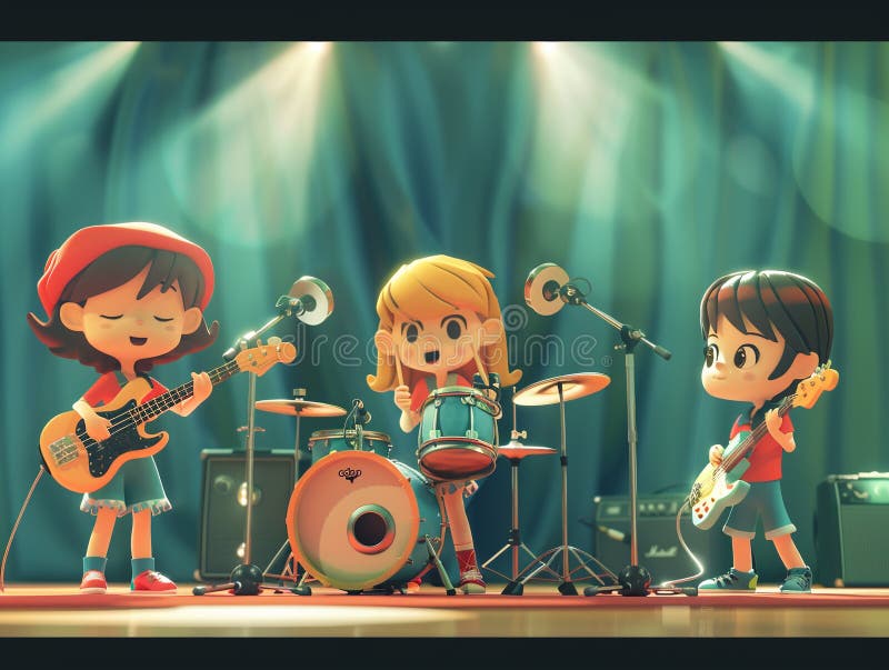 Musicians Performing Song. Rockers on Stage. Rock Stars. Illustration ...