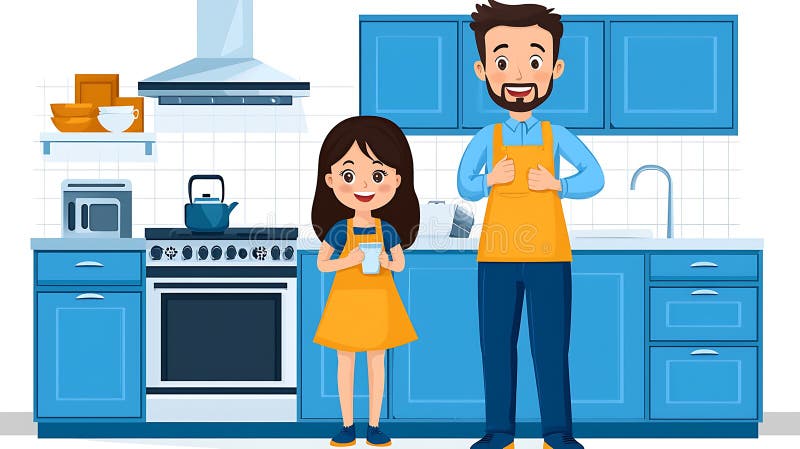Happy Moments in a Bright Kitchen Scene Stock Illustration ...
