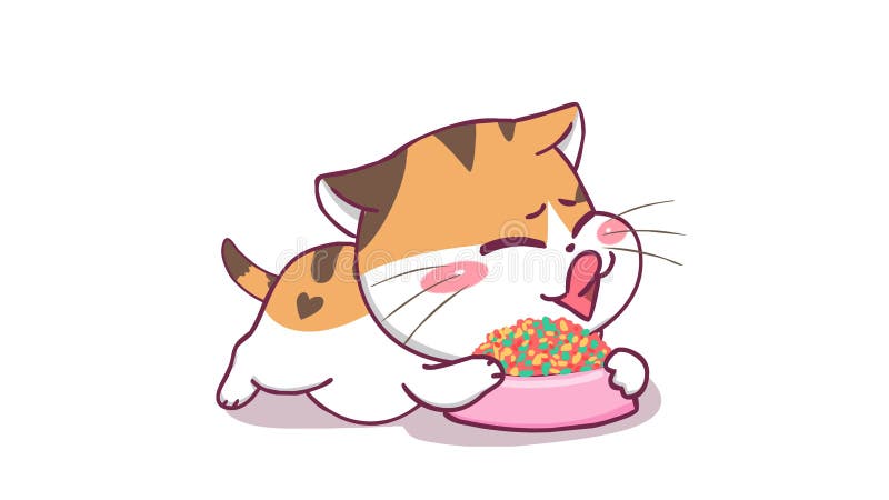 Animated Kitten Hugging a Food Dish - White Background Stock Video ...