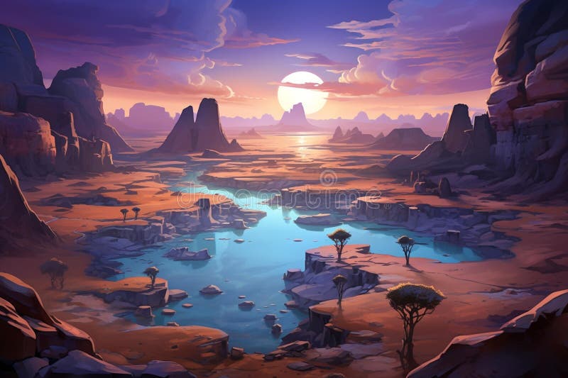 Animated Landscape Featuring a Variety of Natural Elements, AI ...