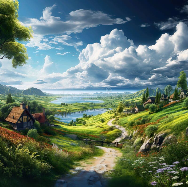 Animated of Landscape View at Daylight Stock Illustration ...