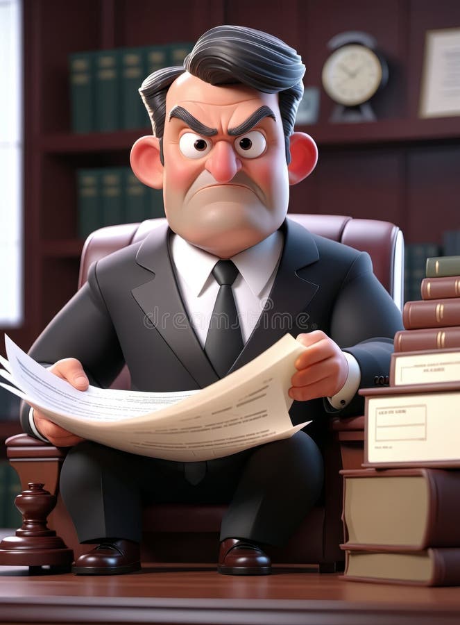 Animated Lawyer Reviewing Documents in Office Setting Stock Photo ...