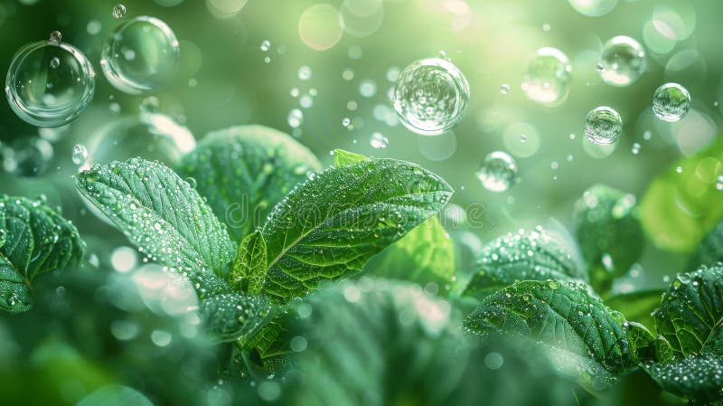 Animated Light Effect Air Flow Bubbles of Fresh Mint Leaf. Shield Dome ...