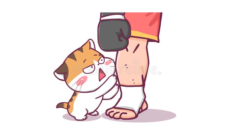 Animated Little Cat Asking for Help from a Boxer with White Background ...
