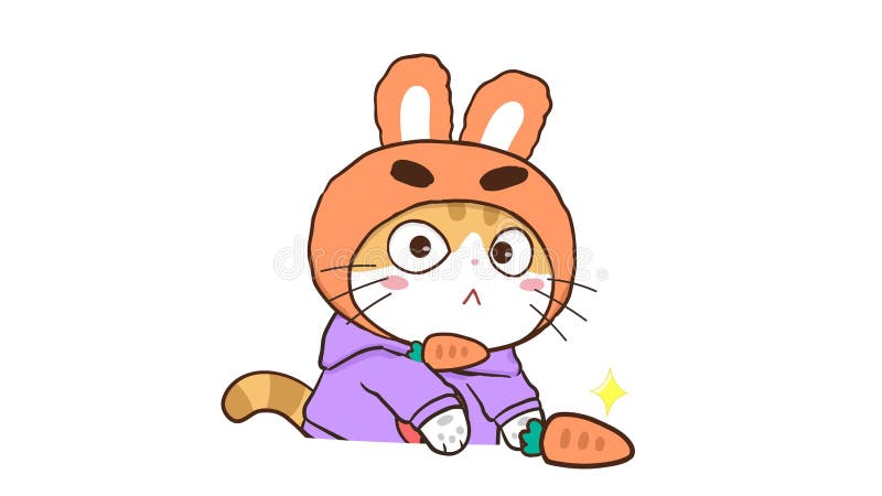 Animated Little Cat Posing Just a Carrot - White Background Stock ...