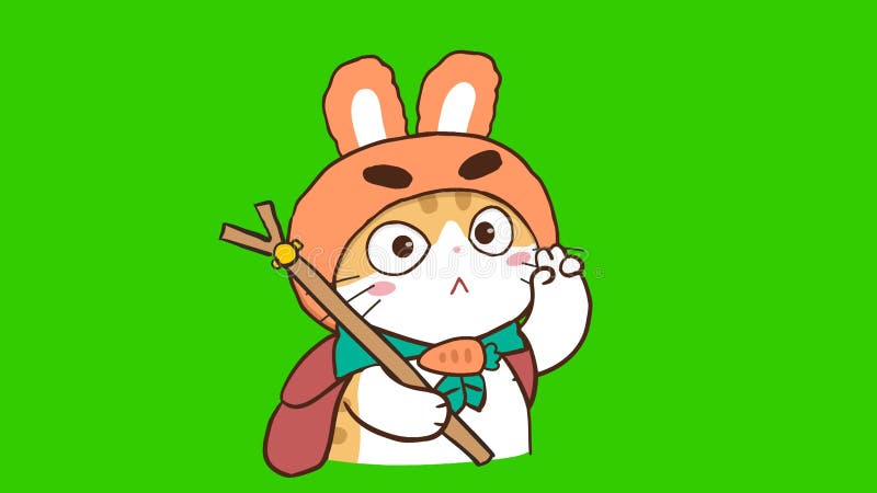 Animated Little Cat in Scout Uniform Ready - Green Screen Stock Video ...