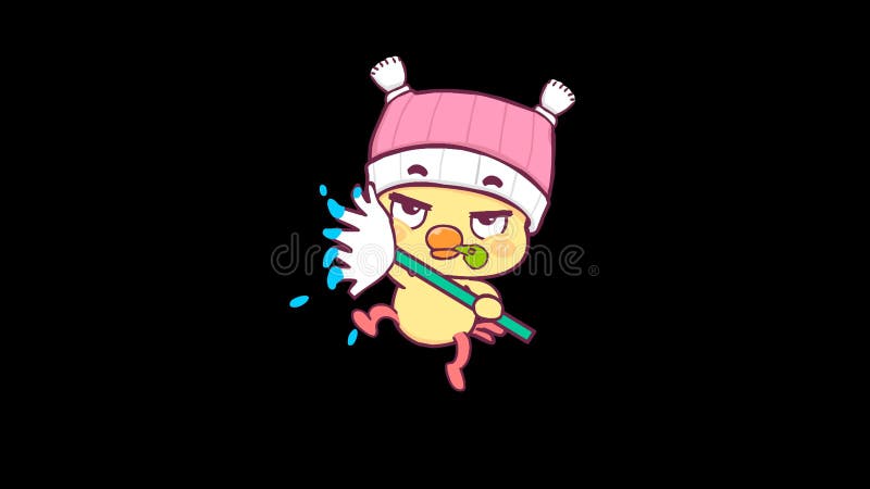 Animated Little Chicken Holding a Broom Dancing - Transparent ...
