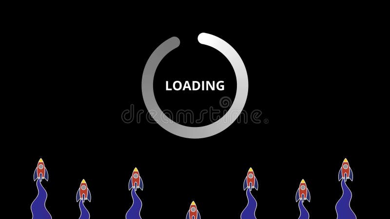 Animated Loading Rockets Flying on Black Background with Glowing Trail ...