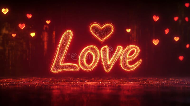 Animated Love Text with Sparkling Heart and Red Particle Effects on a ...