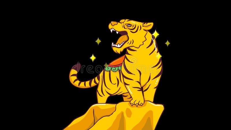 Animated Lucky Golden Tiger Roaring with Transparent Background Stock ...