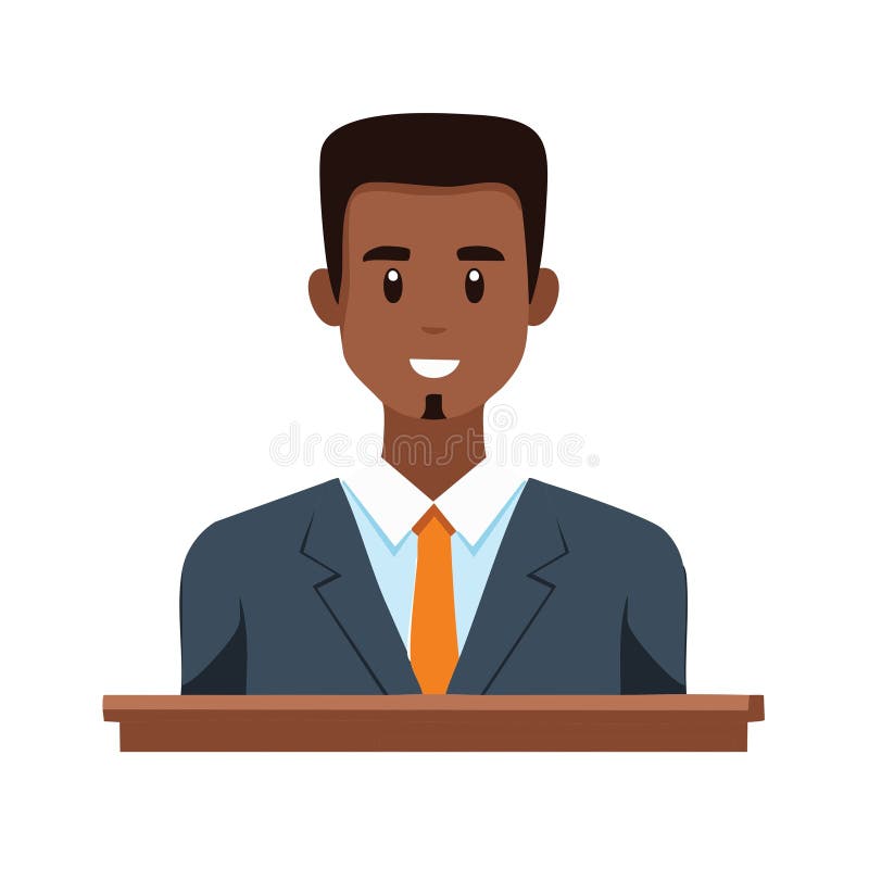 Animated Man in Suit with Tie at Podium Public Speaking Illustration ...
