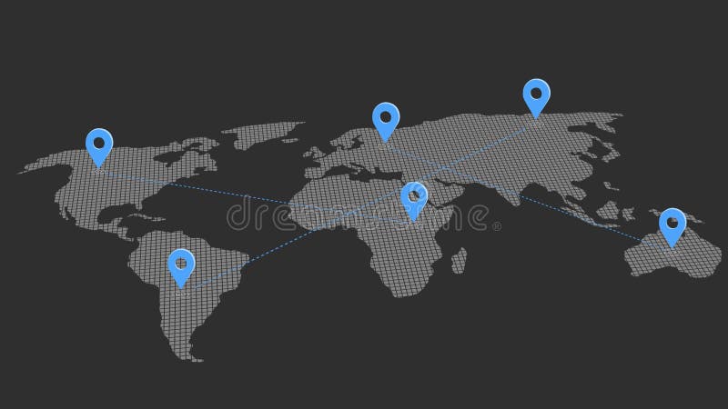 Animated Map Featuring Interconnected Location Pins on Global Maps ...