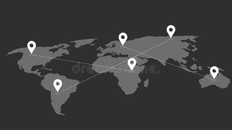 Animated Map Featuring Interconnected Location Pins on Global Maps ...