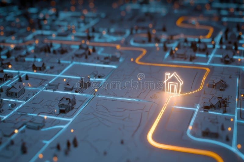 Animated Map Route Visualization Highlighting a Glowing Doorstep Icon ...
