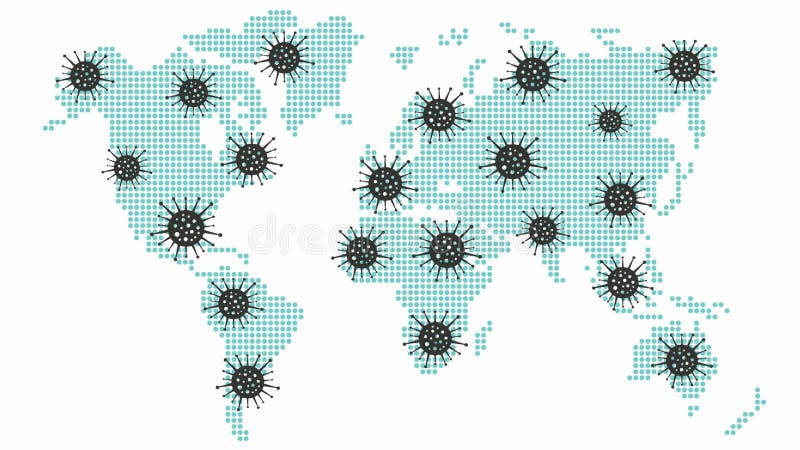 Map of the World and the Spread of the Virus.Animated White Clouds Fly ...