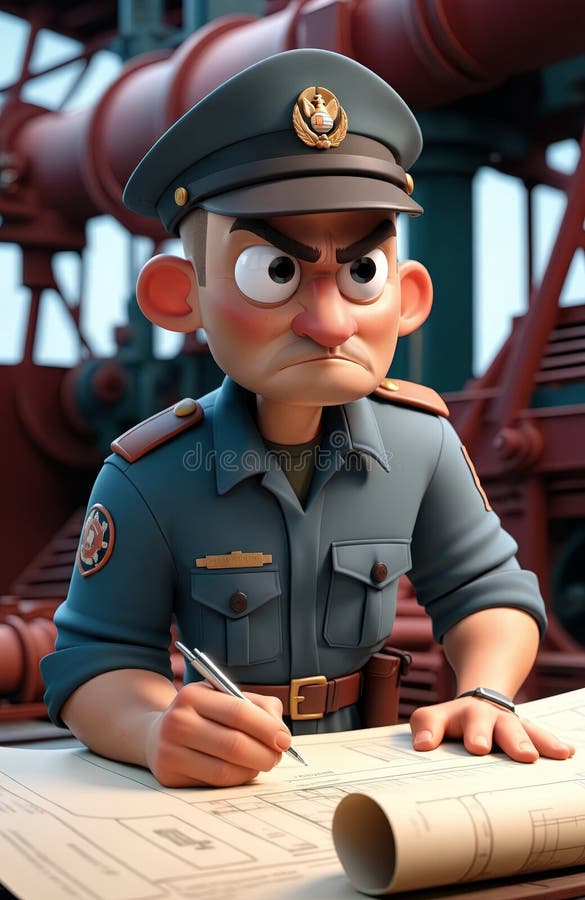 Animated Military Officer Drafting Plans at Control Center Stock Photo ...