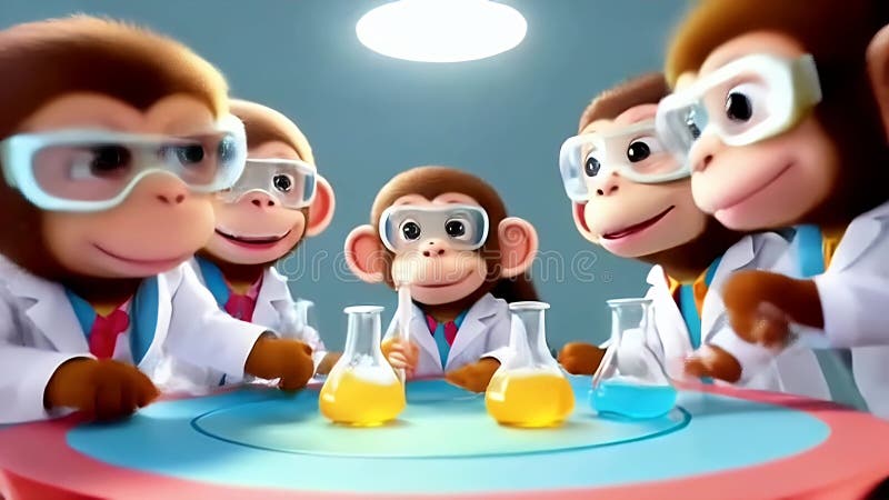 Animated Monkeys Conducting Scientific Experiments in a Laboratory ...
