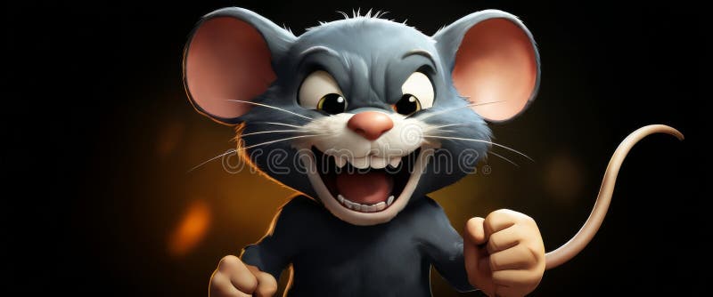 Animated Mouse Character with Excited Expression in Dark Backdrop Stock ...
