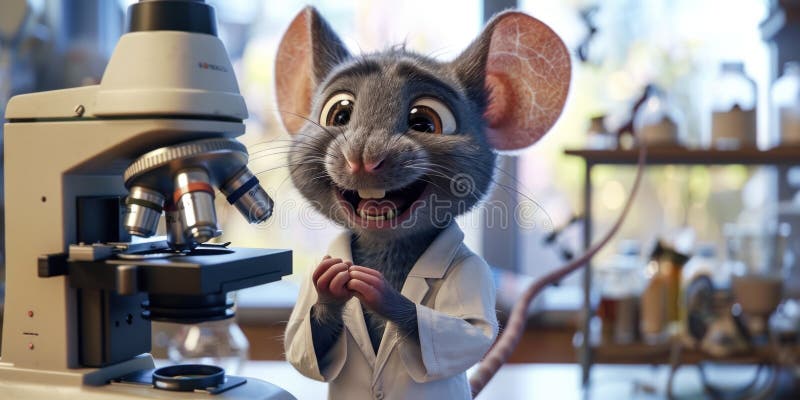 Animated Mouse Scientist in Lab with Microscope Stock Illustration ...