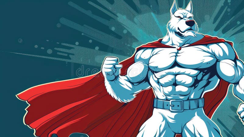 Animated Muscular Dog Hero with a Bold Red Cape. Stock Photo - Image of ...
