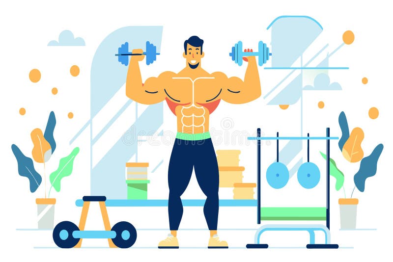 Animated Muscular Figure Exercises with Weights Stock Illustration ...