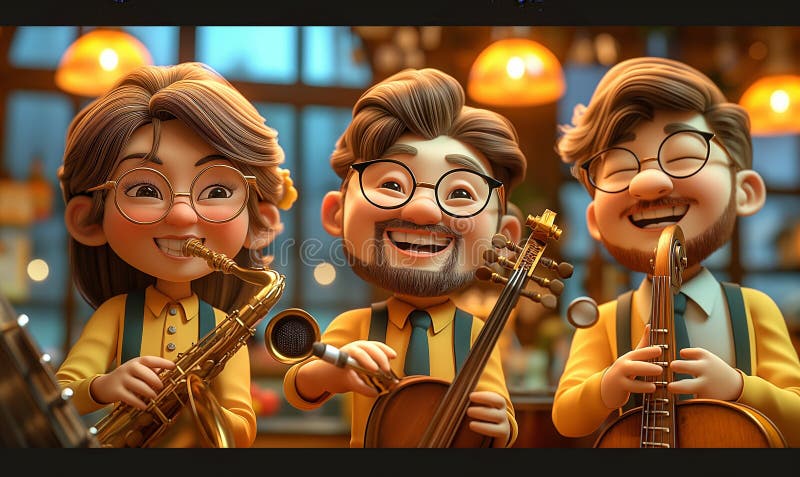 Animated Musicians Play Different Musical Instruments. Stock ...