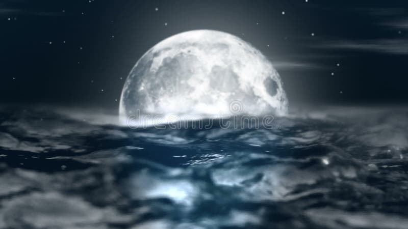 Animated Night Moon in the Waves of the Ocean Stock Footage - Video of ...