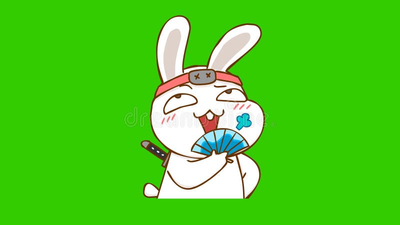 Animated Ninja Bunny Laughing and Using a Fan To Cool Down Green Screen ...