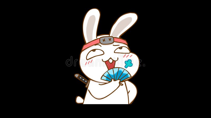 Animated Ninja Bunny Laughing and Using a Fan To Cool Down Transparent ...