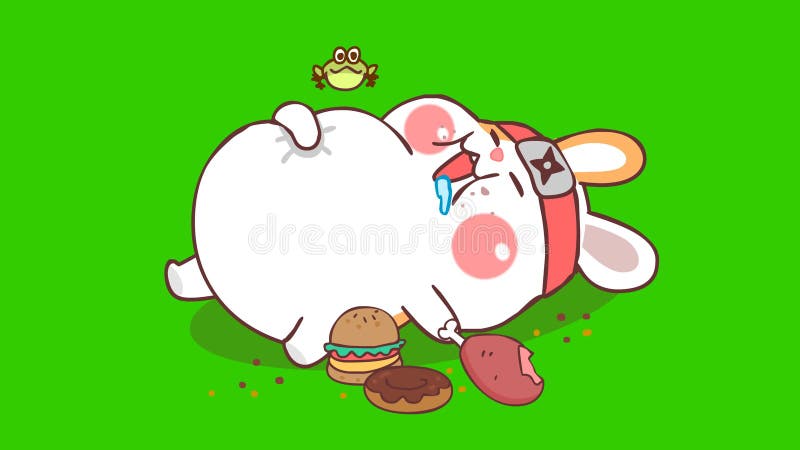 Animated Ninja Bunny Sleeping with a Full Belly Green Screen Stock ...
