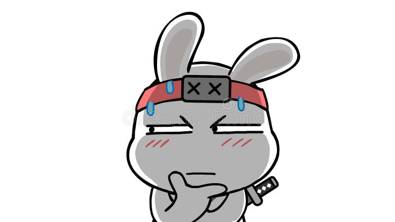 Animated Ninja Rabbit Anxiously Pondering with a Finger on Its Chin on ...