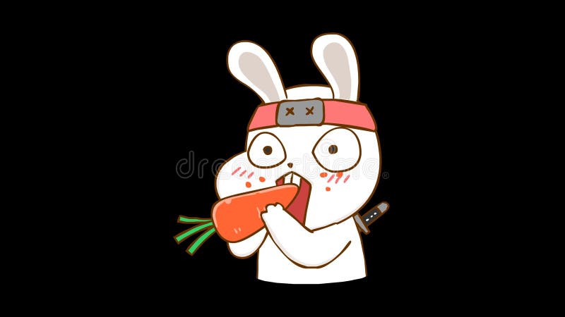 Animated Ninja Rabbit Eating Unpleasant Carrot on Transparent ...
