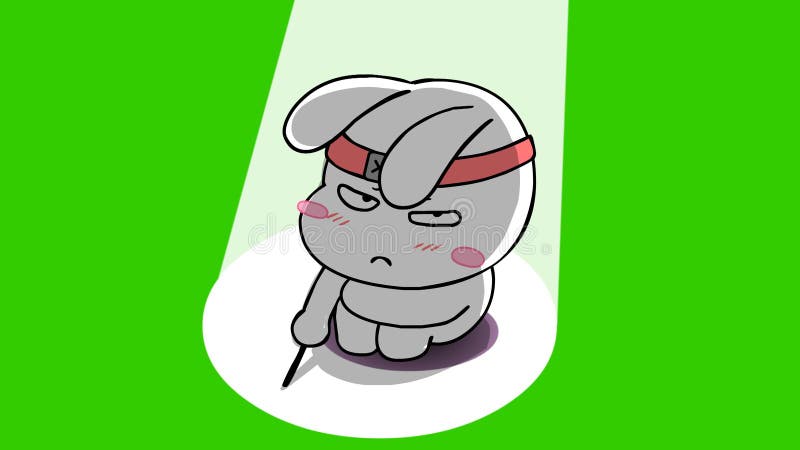 Animated Ninja Rabbit Feeling Left Out in the Spotlight on White ...