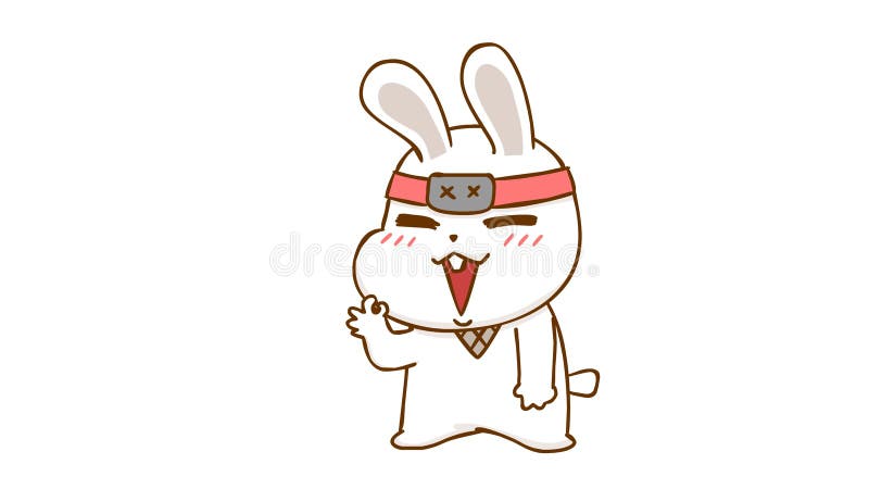 Animated Ninja Rabbit Giving Okay Hand Gesture with White Background ...