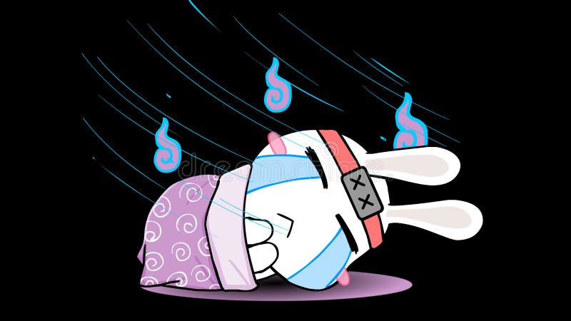 Animated Ninja Rabbit Lying Down Crying in the Cold Wind - Transparent ...