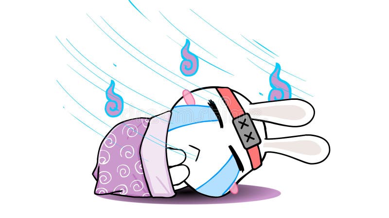 Animated Ninja Rabbit Lying Down Crying in the Cold Wind on White ...